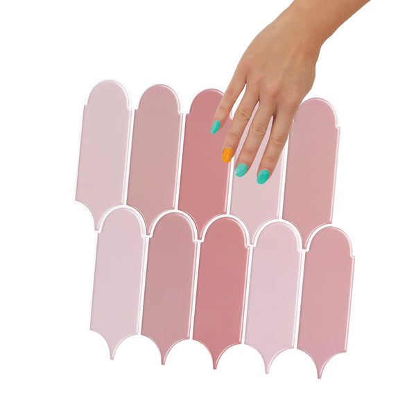 Peel & Stick Feather Vinyl Wall Tile | Pink with White Grout - Vinyl Home